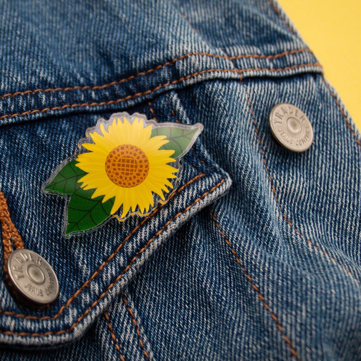 Sunflower Acrylic Pin Badge – Dolly Dimple Design