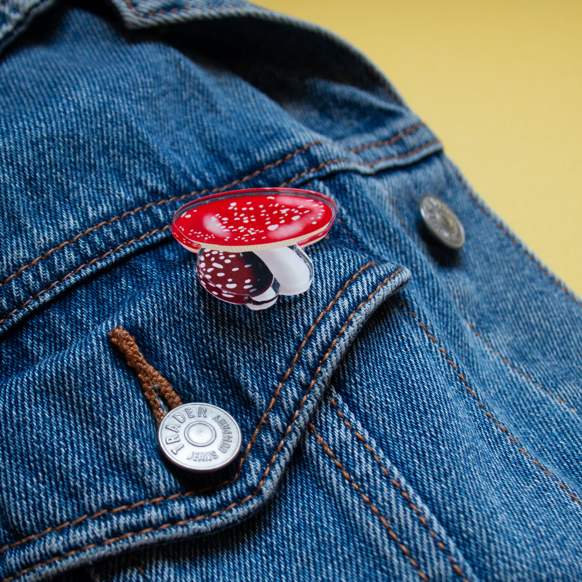 Toadstool Acrylic Pin Badge – Dolly Dimple Design